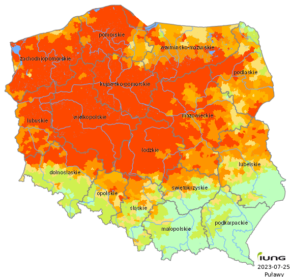 SMSR - Mapy zagrożenia suszą 2023-05-21 - 2023-07-20 Krzewy owocowe