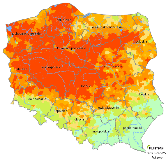 SMSR - Mapy zagrożenia suszą 2023-05-21 - 2023-07-20 Kukurydza na ziarno