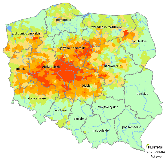 SMSR - Mapy zagrożenia suszą 2023-06-01 - 2023-07-31 Rośliny strączkowe