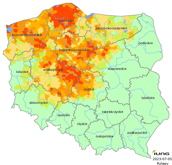 SMSR - Mapy zagrożenia suszą 2023-05-01 - 2023-06-30 Warzywa gruntowe