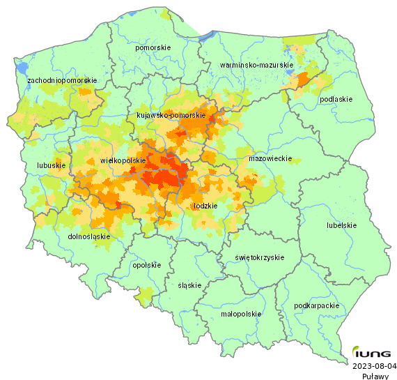 SMSR - Mapy zagrożenia suszą 2023-06-01 - 2023-07-31 Zboża jare