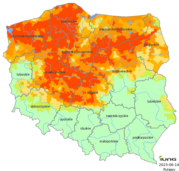SMSR - Mapy zagrożenia suszą 2023-04-11 - 2023-06-10 Zboża ozime