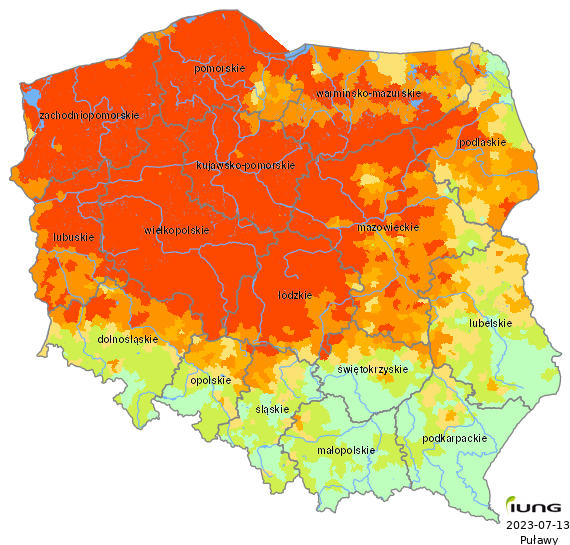 SMSR - Mapy zagrożenia suszą Zasięg maksymalny Rzepak i rzepik