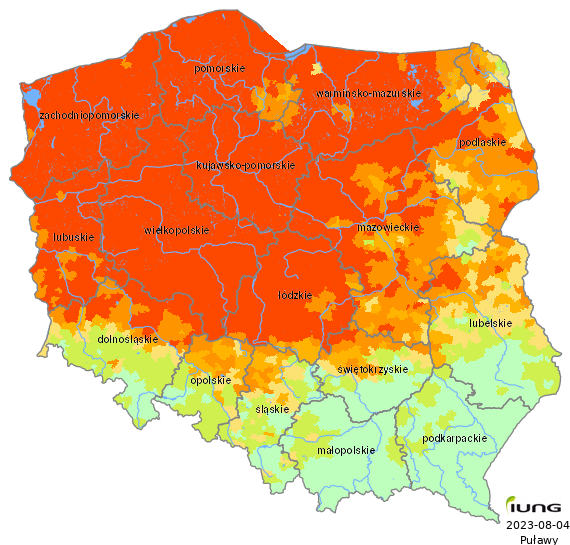 SMSR - Mapy zagrożenia suszą Zasięg maksymalny Zboża jare
