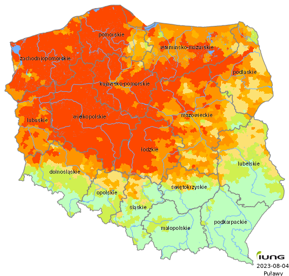 SMSR - Mapy zagrożenia suszą Zasięg maksymalny Zboża ozime